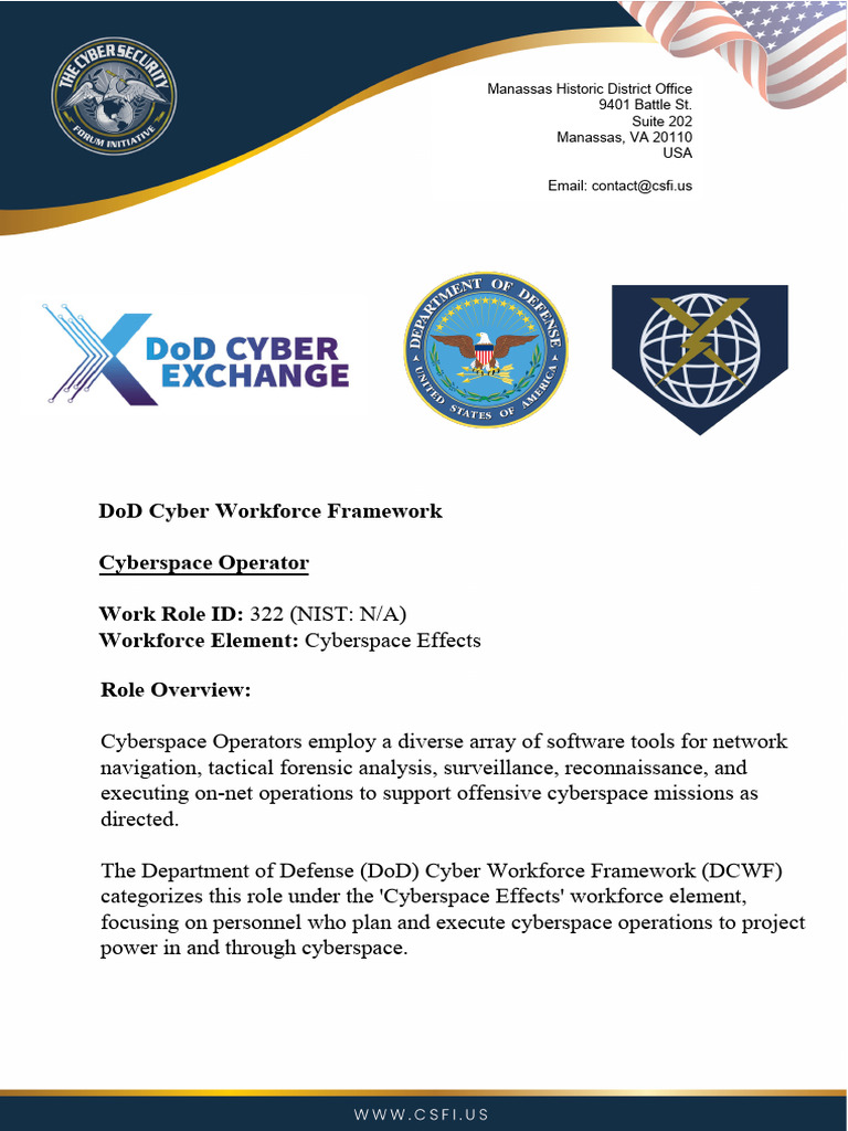 Dod Cyber Workforce Framework Cyberspace Operator: Work Role Id ...