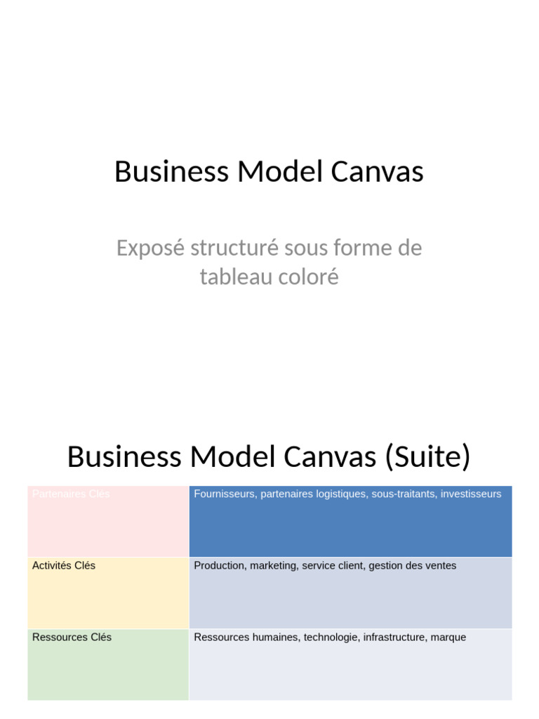 Business Model Canvas Couleurs Tableau (1) | PDF