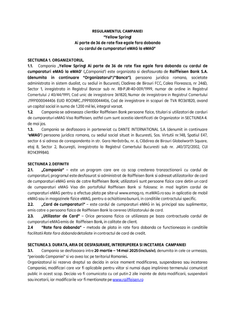 Regulament Campanie Yellow Spring Emag - SV | PDF