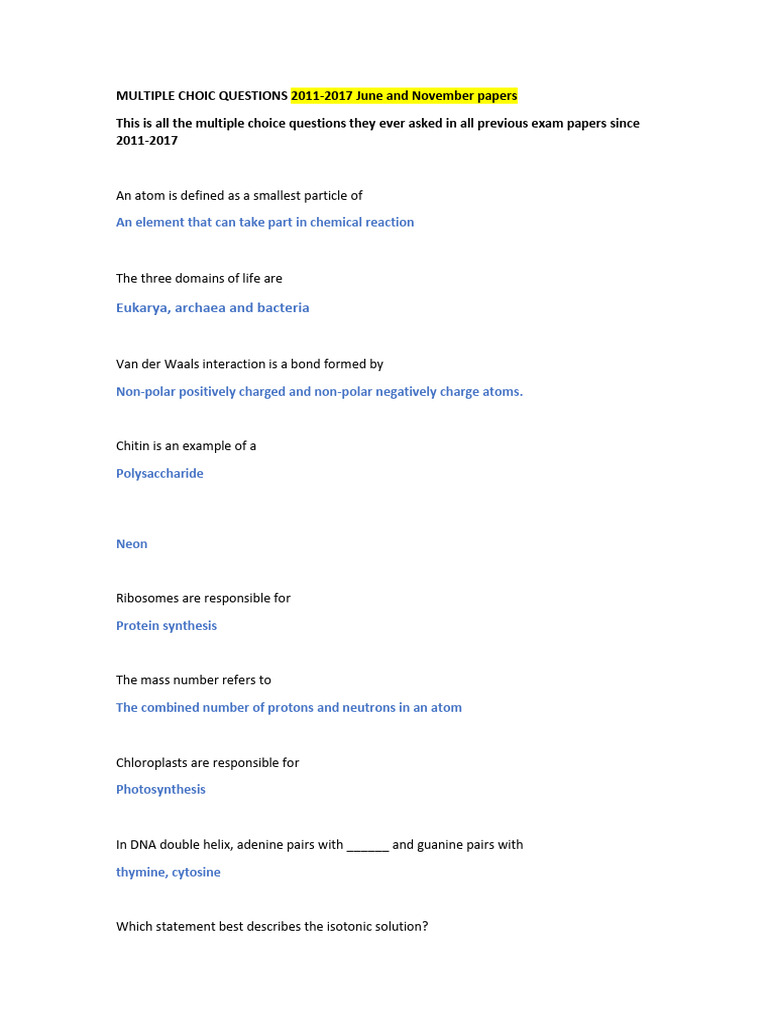 Multiple Choic Questions BLG 2011 2017 (1) 080501 | PDF