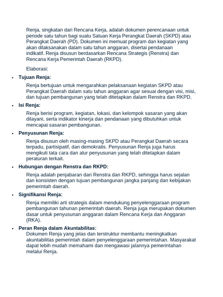 Pengertian dan Tujuan Renja SKPD | PDF