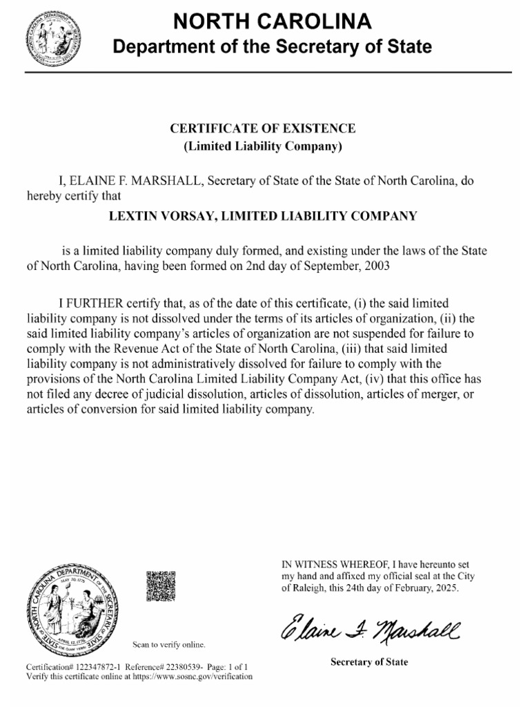 Certicicate of Existence | PDF