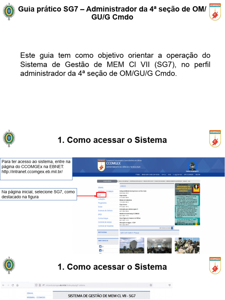 SG7-Guia-Pratico - Perfil administrador da 4a secao de OM-GU-G Cmdo | PDF | Senha | Eletrônicos