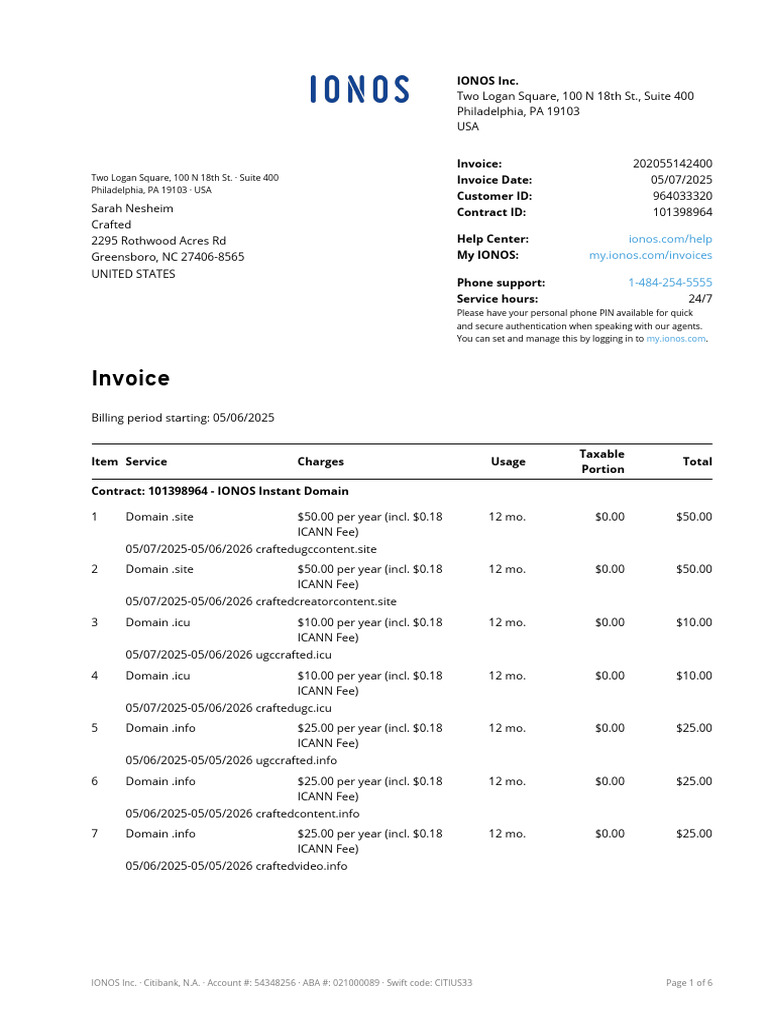 IONOS Invoice #202055142400 | PDF | Payments