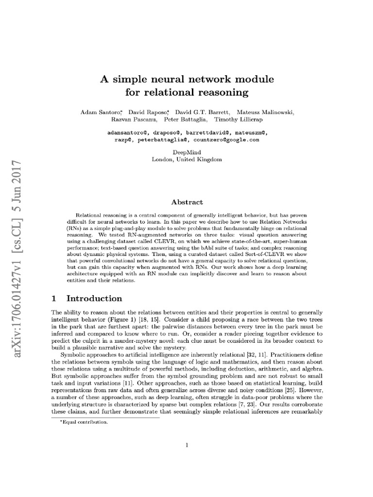 A Simple Neural Network Module For Relational Reasoning | PDF