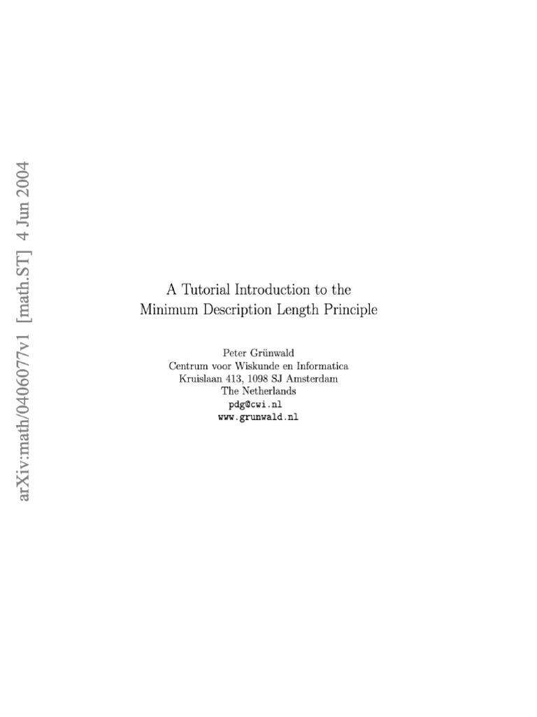 A Tutorial Introduction to the Minimum Description Length Principle | PDF