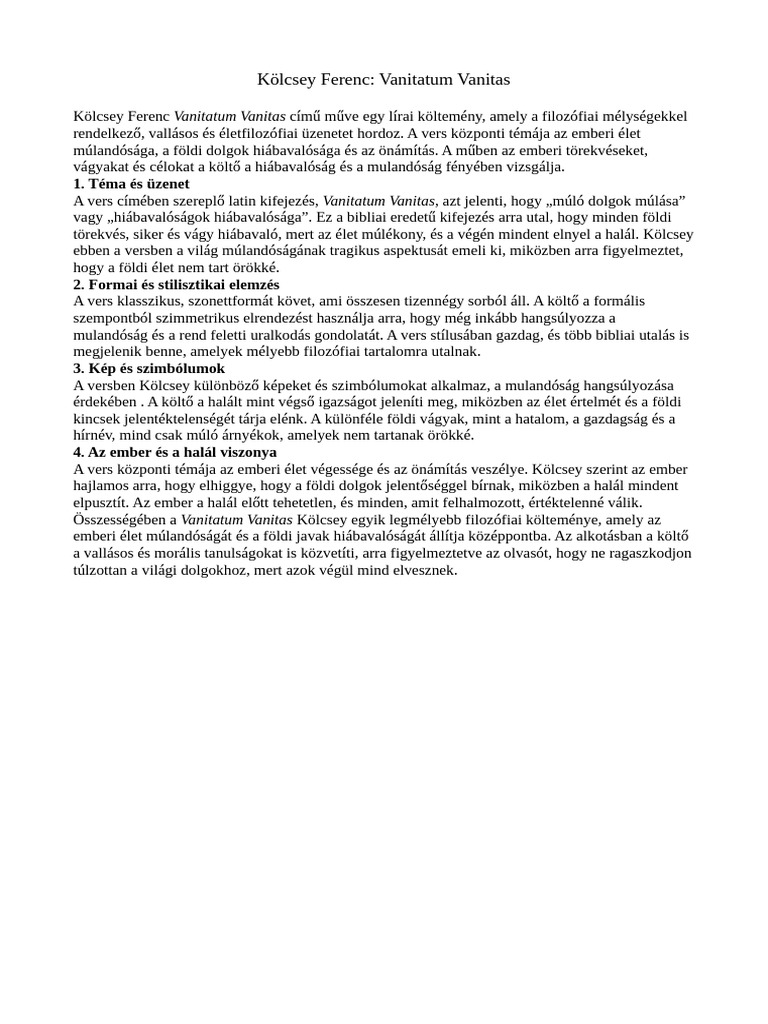 KÃ Lcsey Ferenc Vanitatum Vanitas | PDF