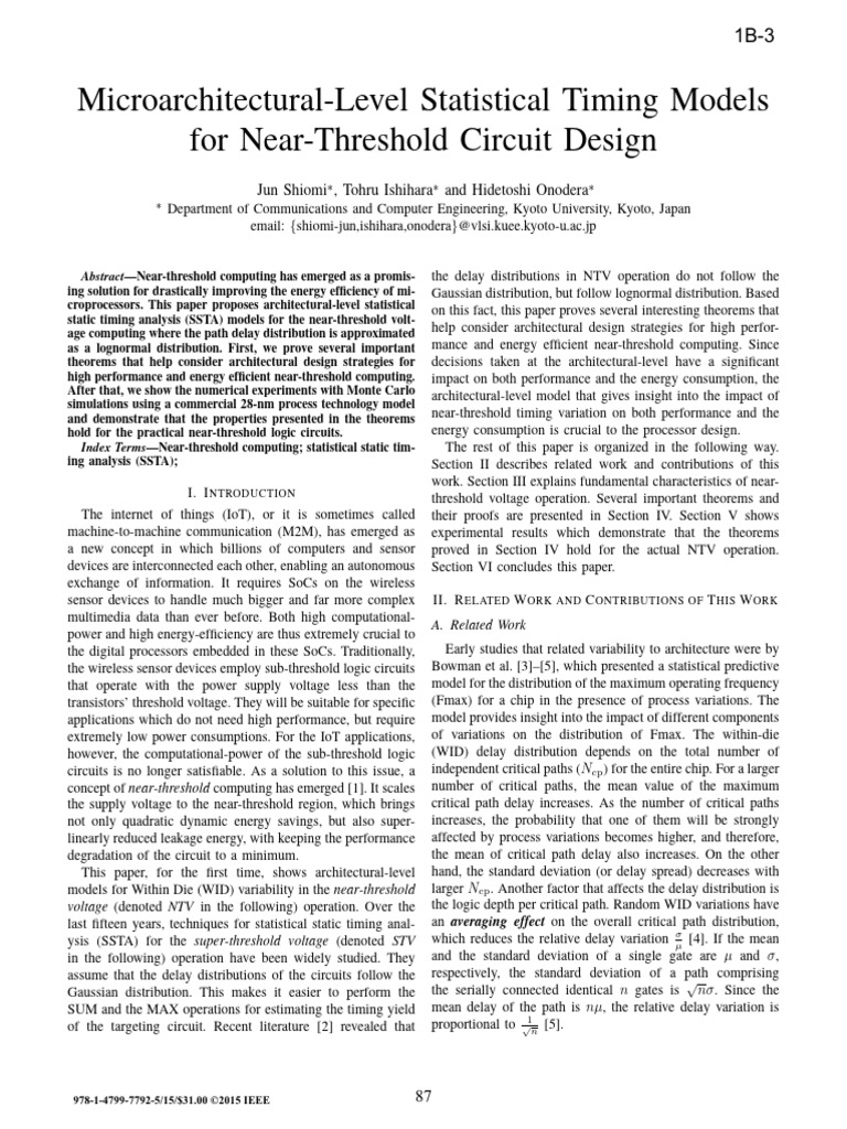 Statistical Timing Models for Near-Threshold Computing | PDF | System ...