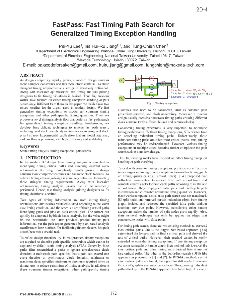 2018 ASP-DAC P-Y Lee FastPass Fast Timing Path Search For Generalized Timing Exception Handling ...