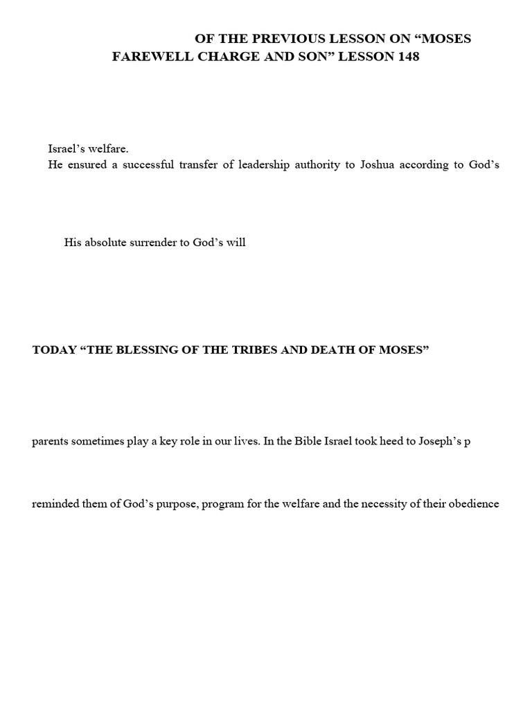 Adult STS Summary Lesson 148 | PDF | Moses | Blessing