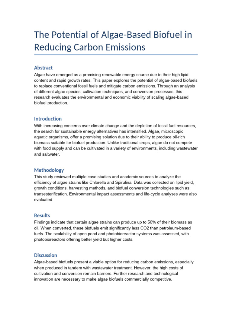 Algae Biofuel Research Paper | PDF | Algae Fuel | Biofuel