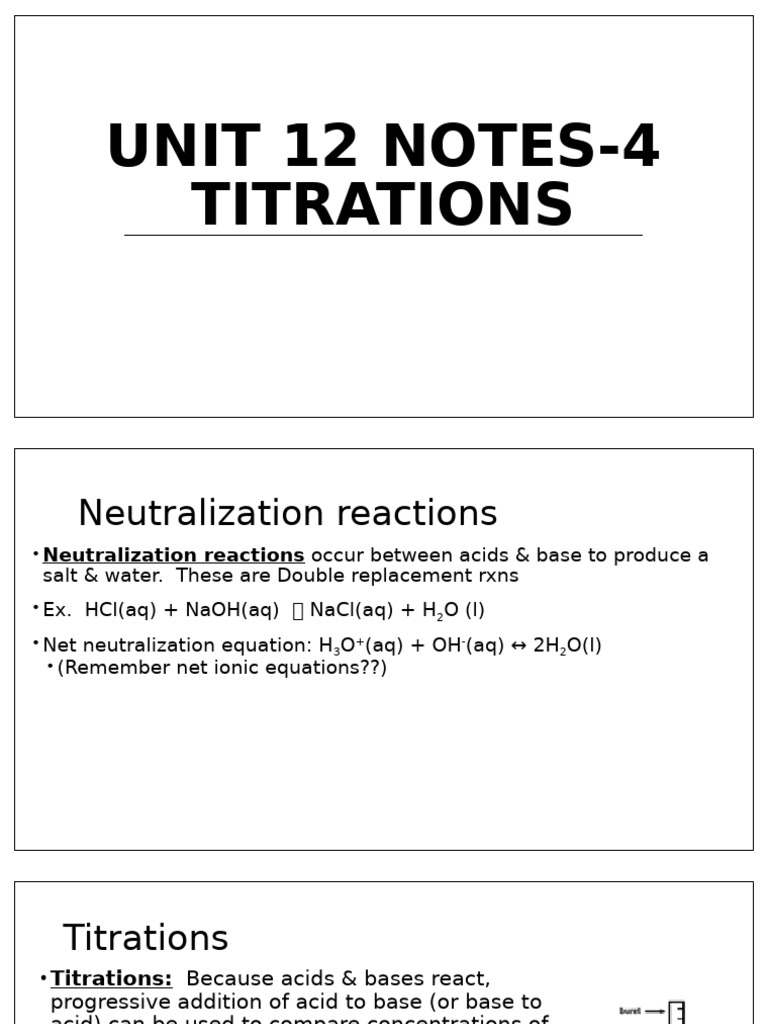 U12 Notes-4 Titrations HChem | PDF | Titration | Chemistry