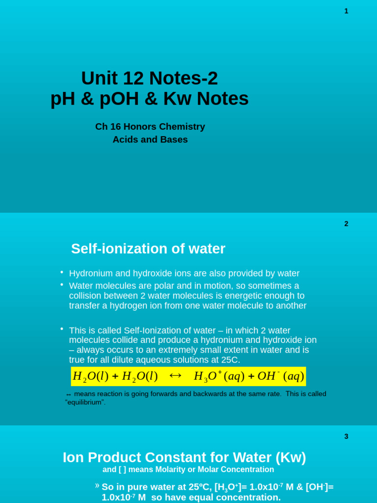 U12 Notes-2 PH, POH, KW Hchem | PDF | Ph | Hydroxide