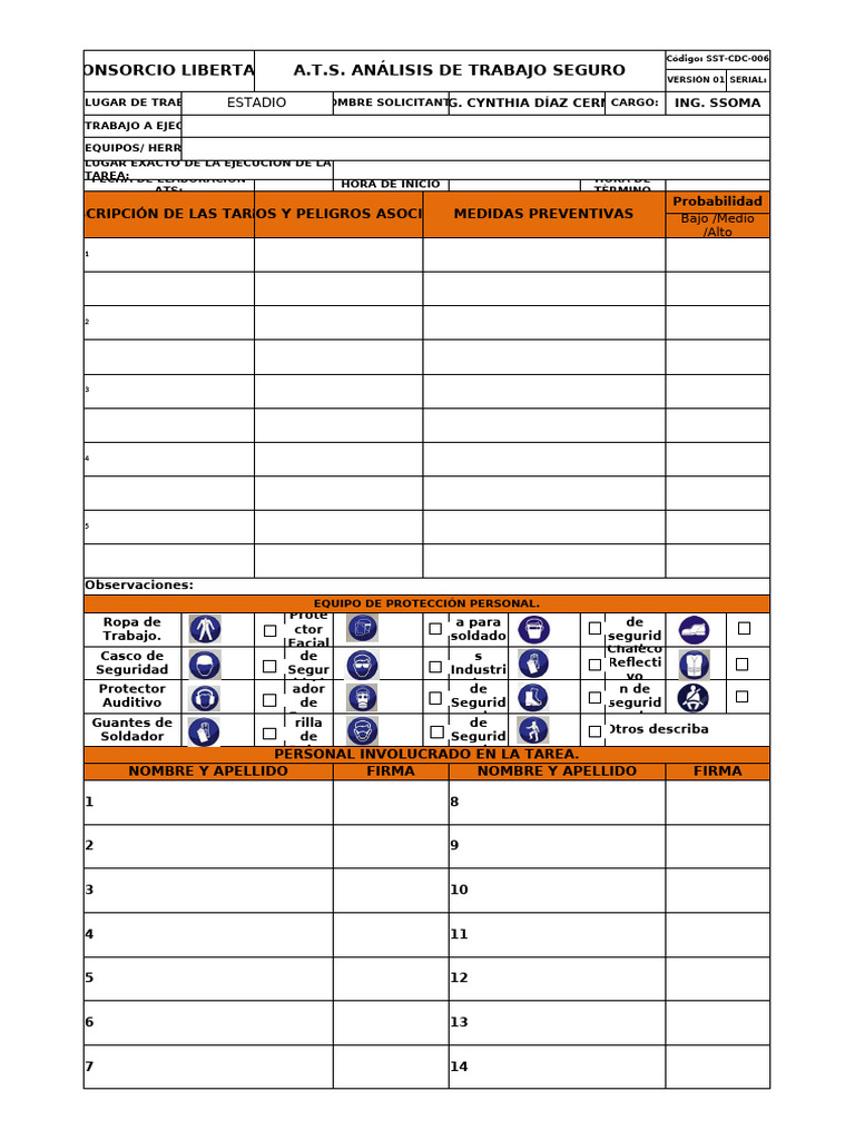 SST-CDC-006 - A.T.S. Análisis de Trabajo Seguro | PDF | Soldadura | Construcción