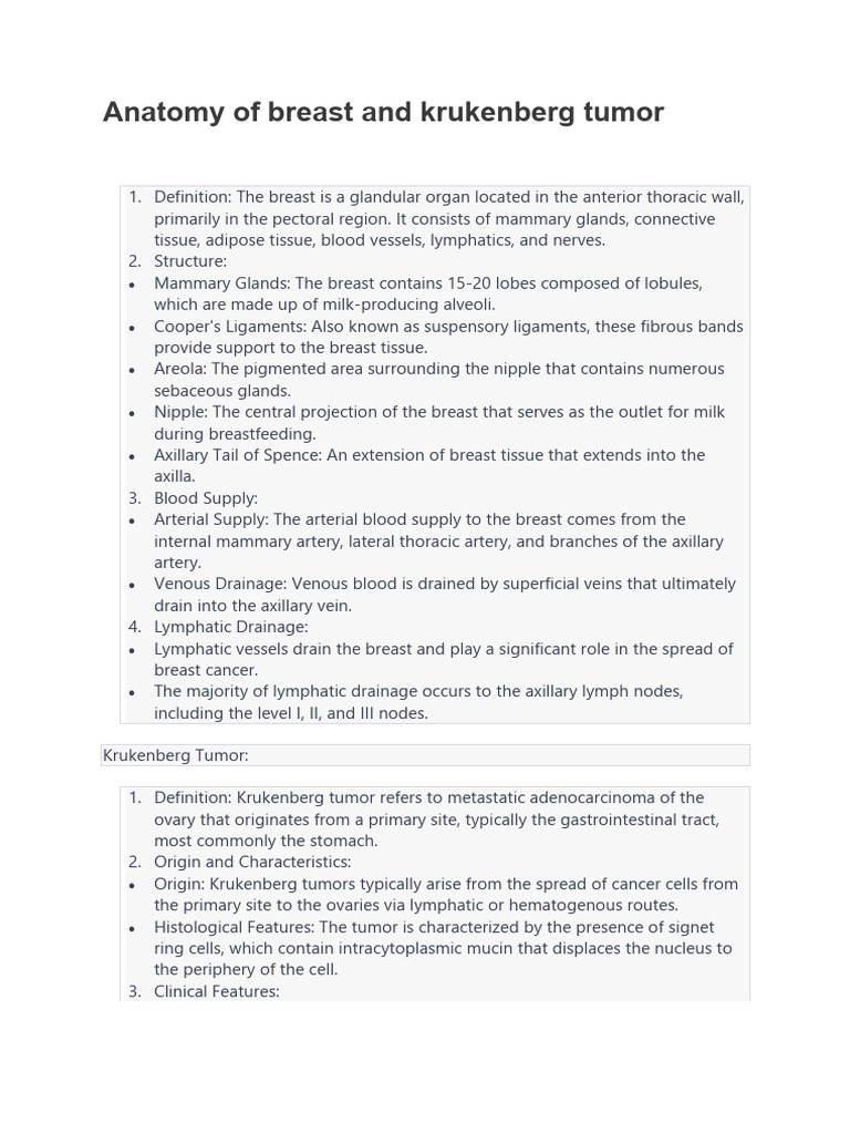 Anatomy of Breast and Krukenberg Tumor | PDF | Breast | Lymph