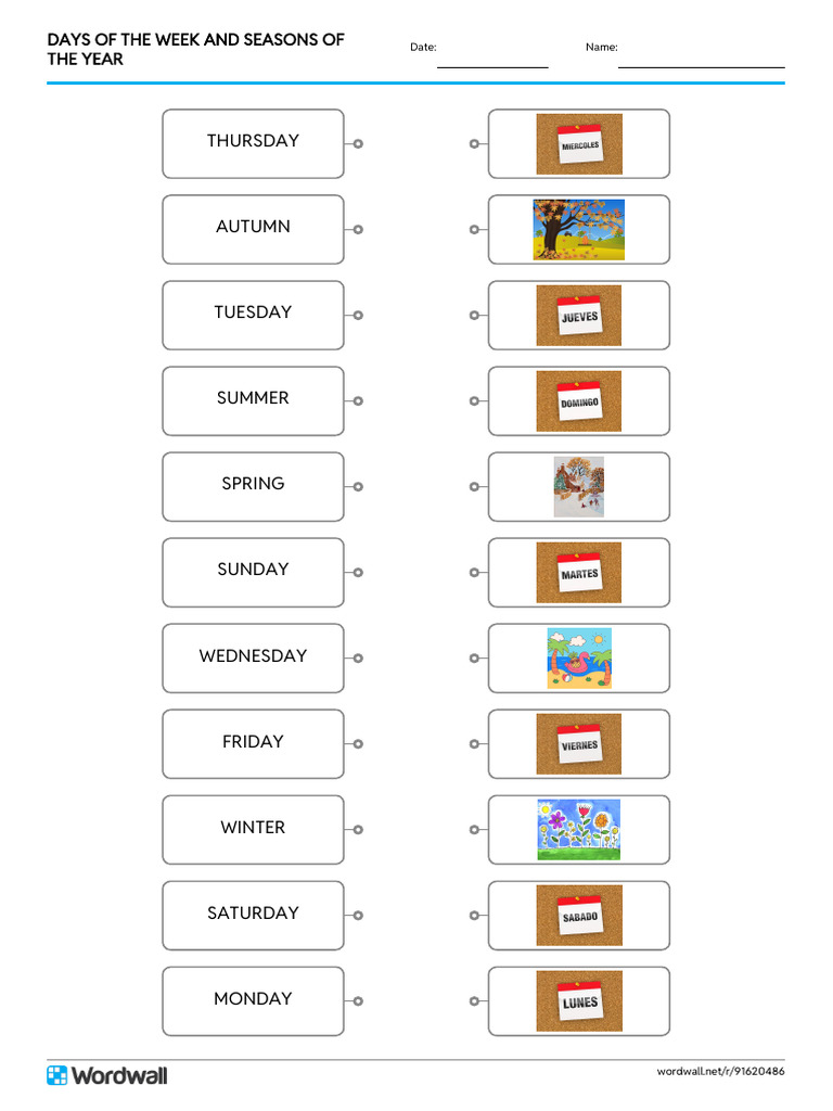 Days of The Week and Seasons of The Year Match Up Line Drawing | PDF