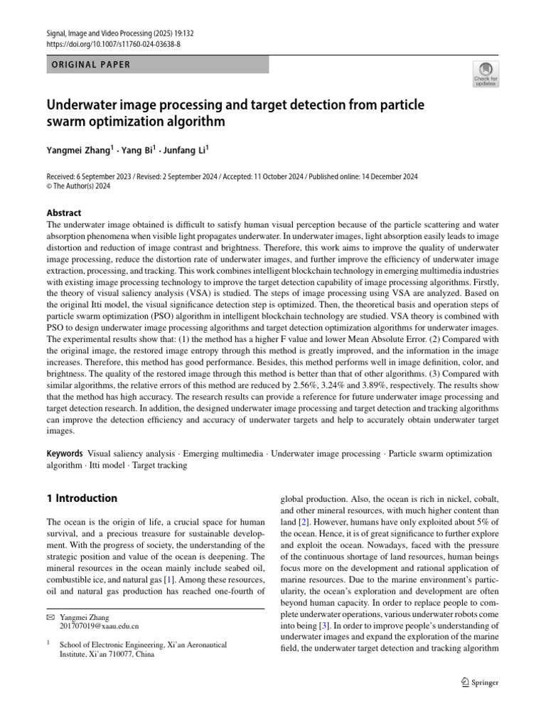 Underwater Image Processing and Target Detection From Particle Swarm Optimization Algorithm ...