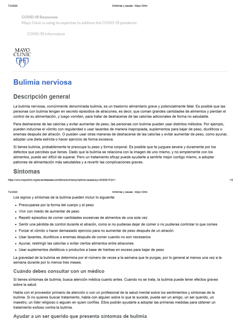Bulimia: Síntomas y Causas | PDF | Bulimia nerviosa | Desorden alimenticio