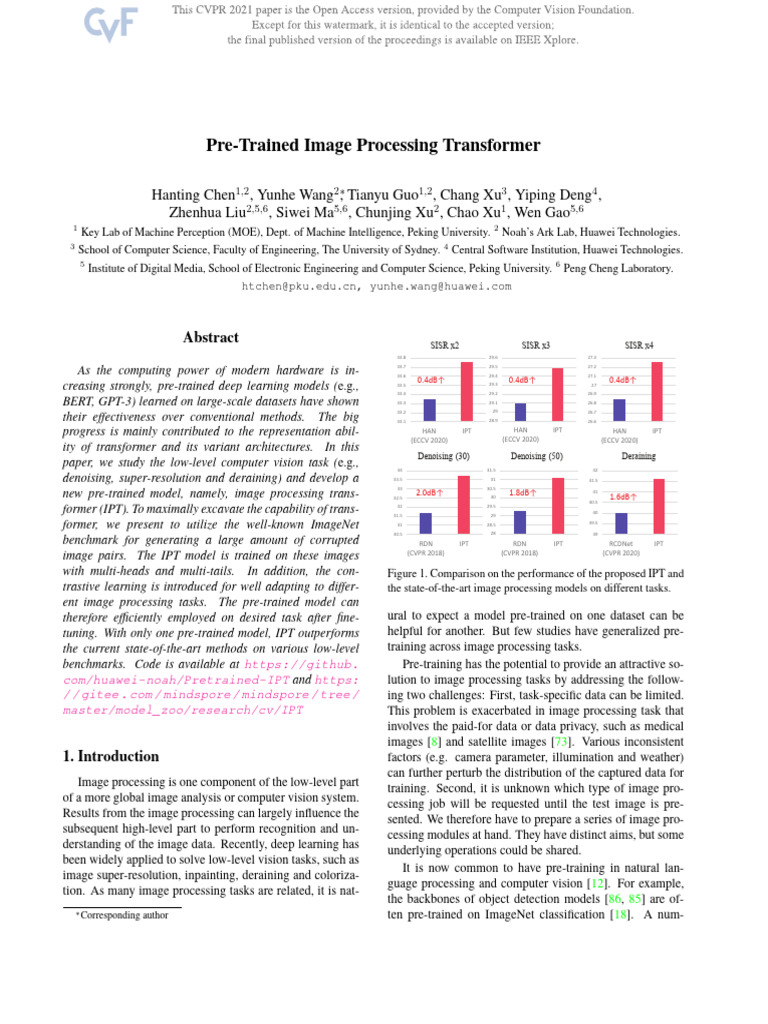 Pre-Trained Image Processing Transformer | PDF | Computer Vision | Computational Neuroscience