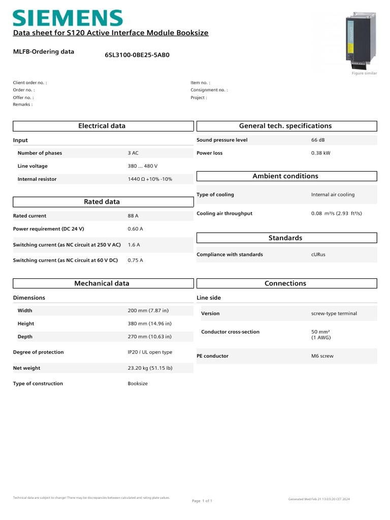 6SL3100-0BE25-5AB0 Datasheet en | PDF | Alternating Current | Computer Engineering
