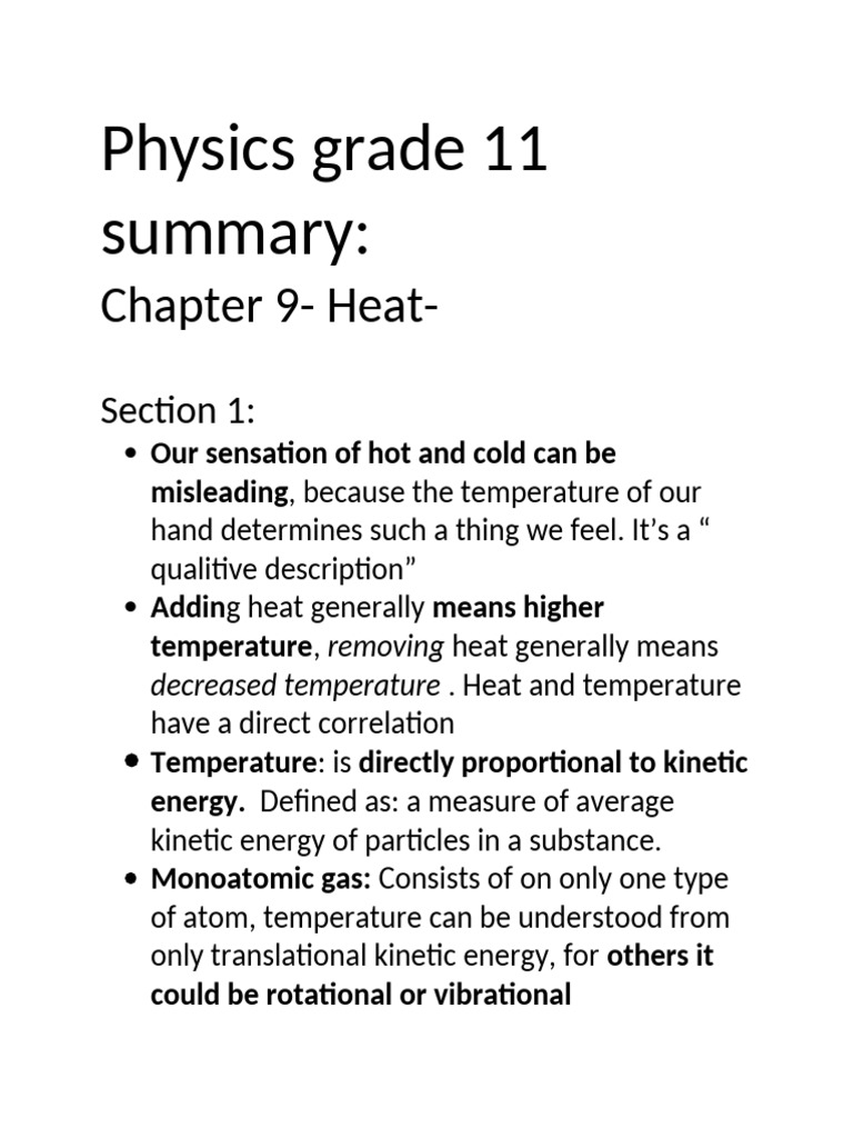 Grade 11 Physics: Heat and Temperature Concepts | PDF | Temperature | Heat