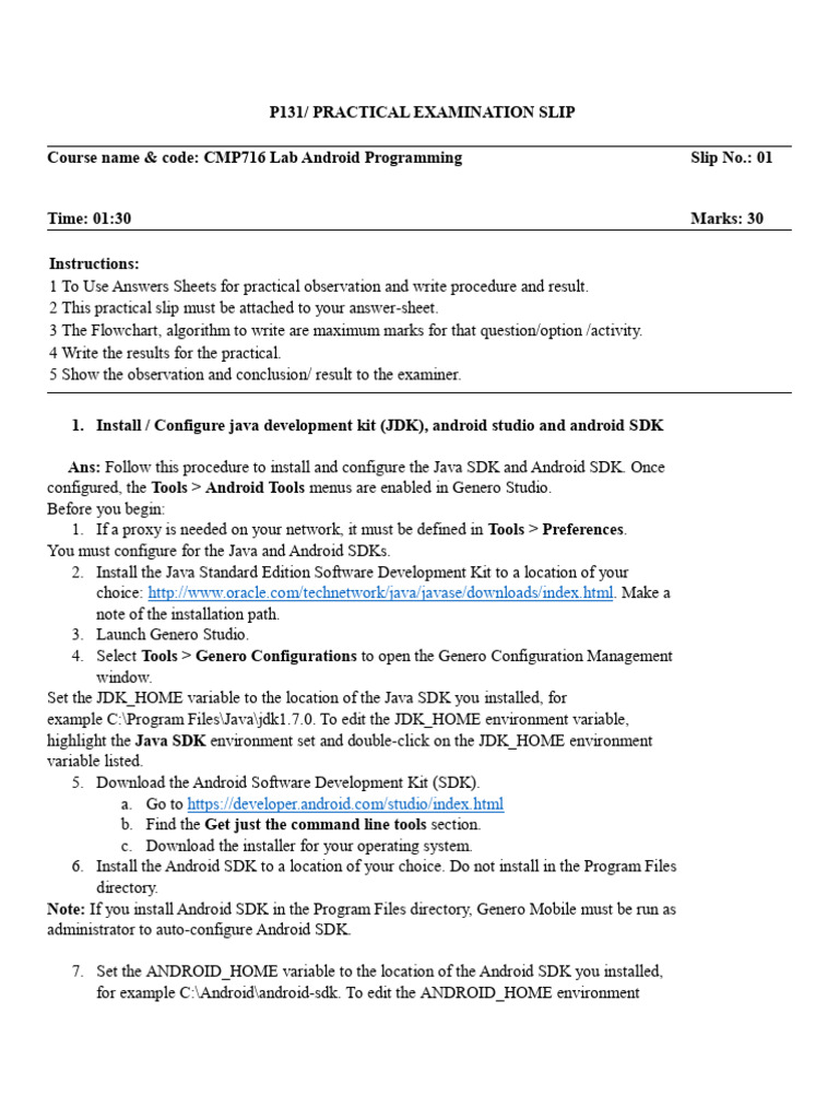 Android Programming Practical | PDF | Software Development Kit | Android (Operating System)