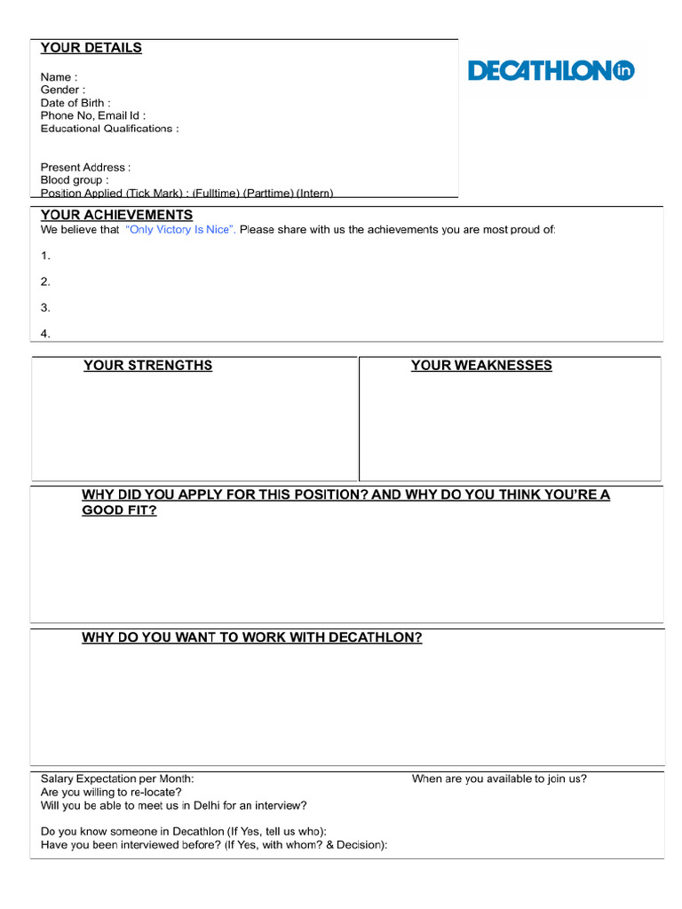 DRD - Decathlon Interview Sheet | PDF