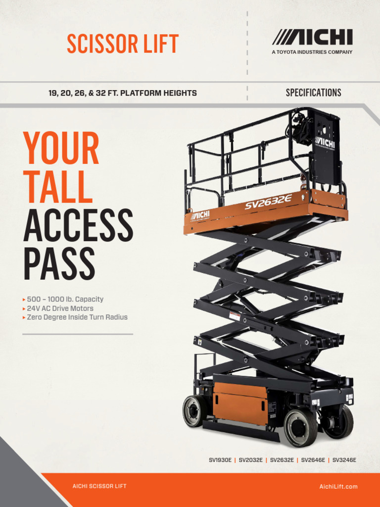 Aichi Scissor Lifts Spec 06af2c | PDF | Elevator | Electric Motor
