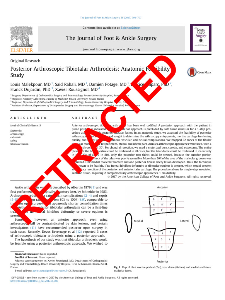 RETRACTED Posterior Arthroscopic Tibiotalar Arthr | PDF | Ankle | Human ...
