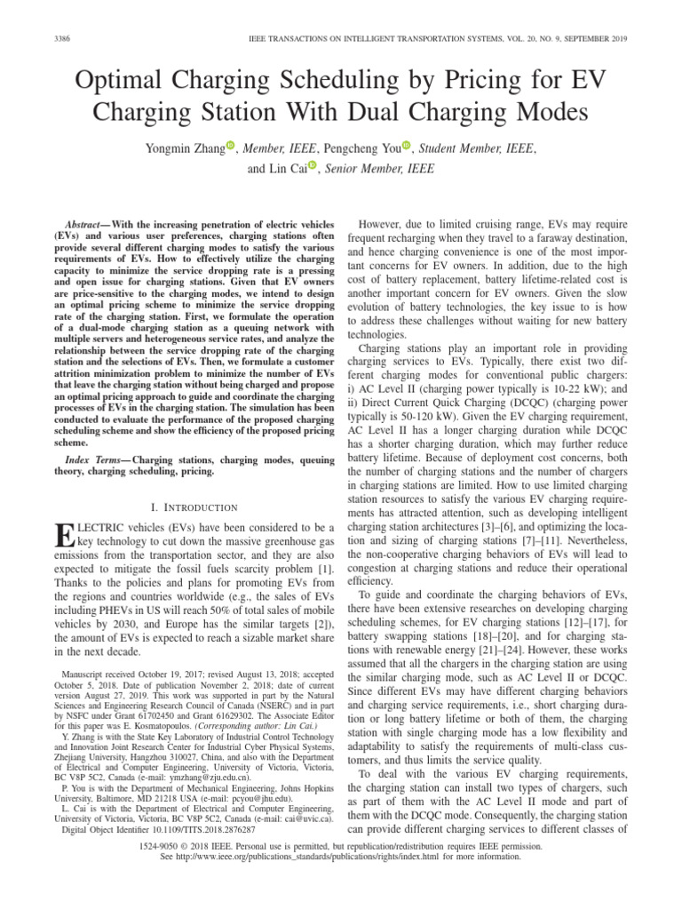 Optimal Charging Scheduling by Pricing For EV Charging Station With Dual Charging Modes | PDF ...