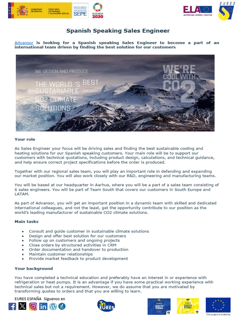 OferDinamarca30abril - Spanish Speaking - Sales Engineer | PDF