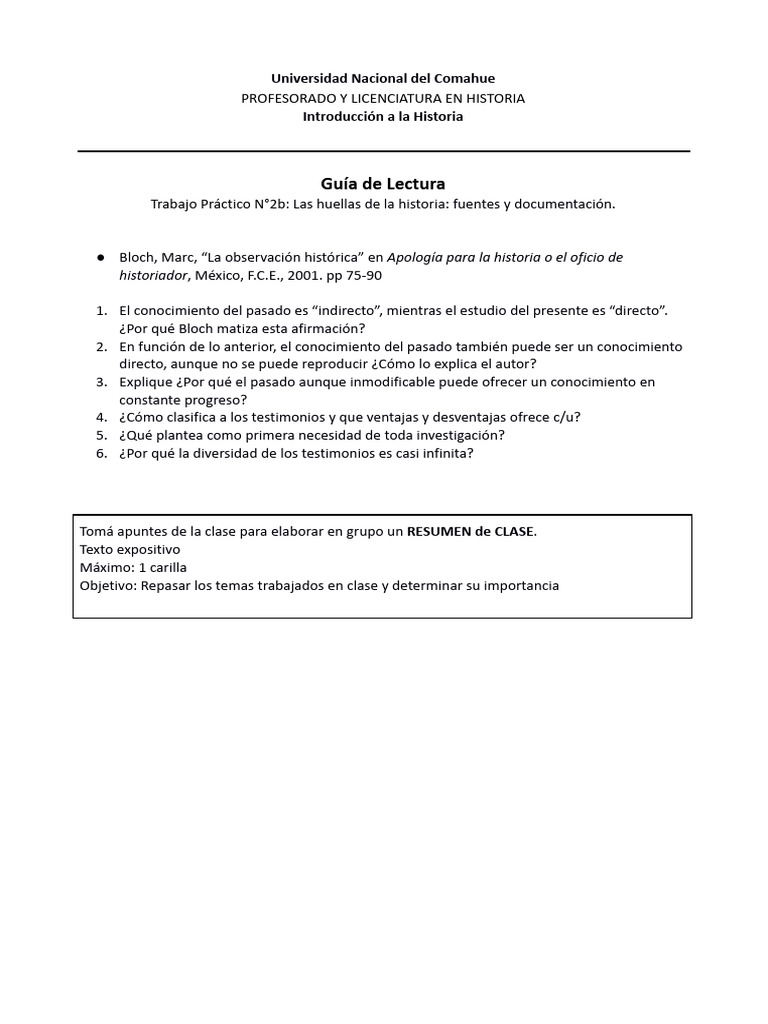 Guía de Lectura TP 2b - Marc Bloch | PDF