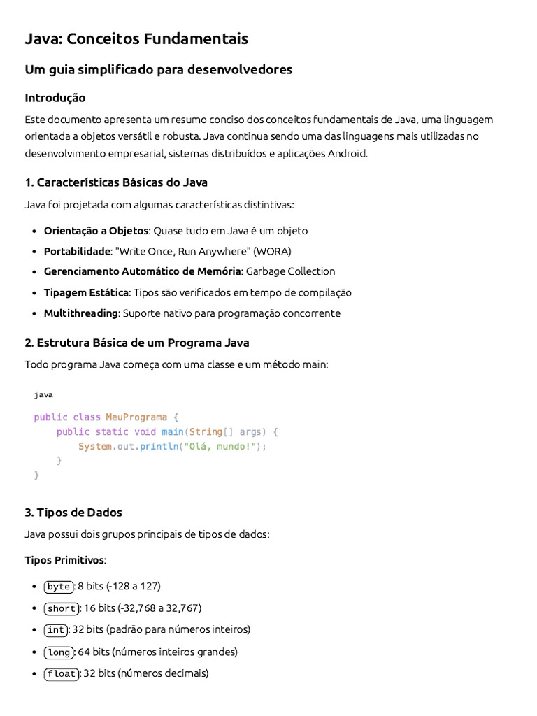 Resumo - Java - Conceitos Fundamentais | PDF | Java (linguagem de ...