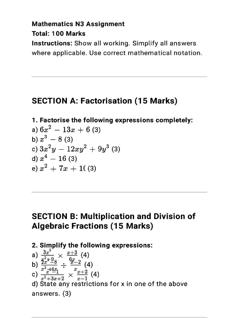 MATHEMATICS N3 ASSIGNMENT 1 | PDF