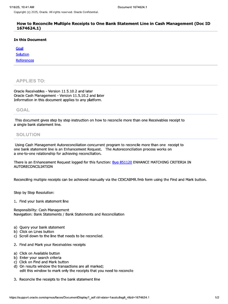 How To Reconcile Multiple Receipts To One Bank Statement Line in Cash ...