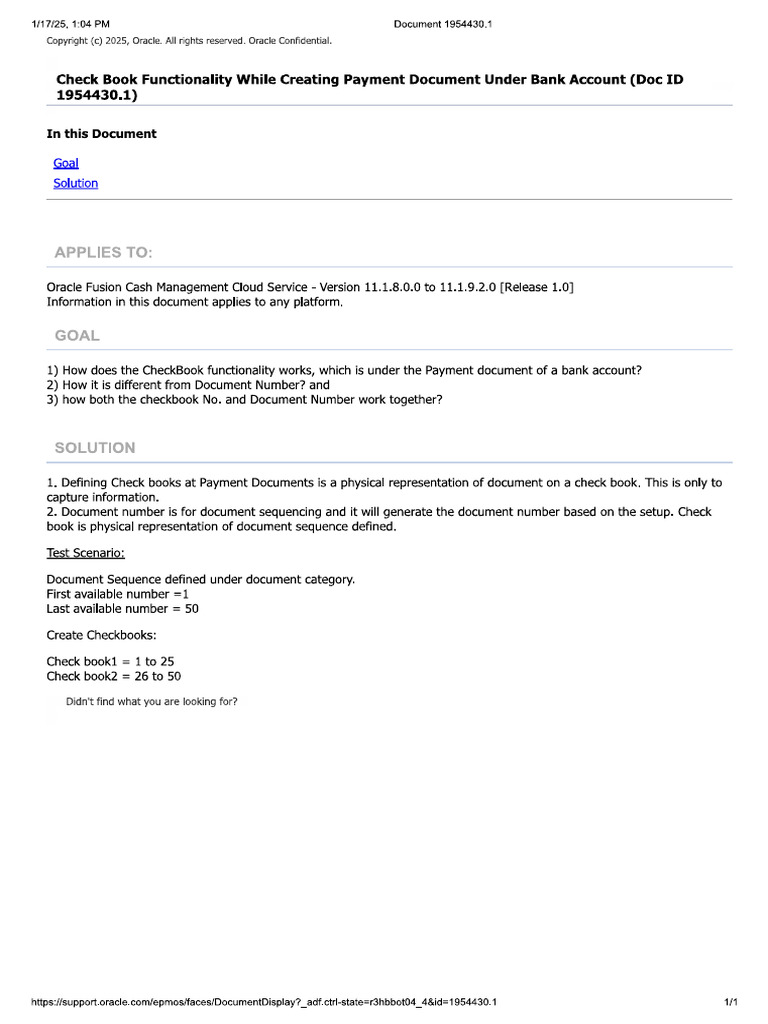 Check Book Functionality While Creating Payment Document Under Bank ...