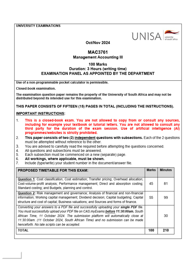 MAC3761 - Exam Question Paper - 11 October 2024 | PDF | Valuation ...