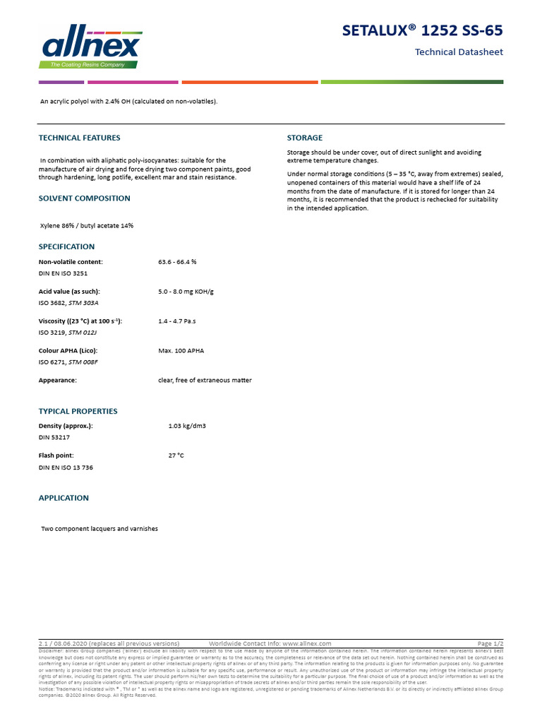 Setalux 1252 SS 65 - en - A4 | PDF | Varnish