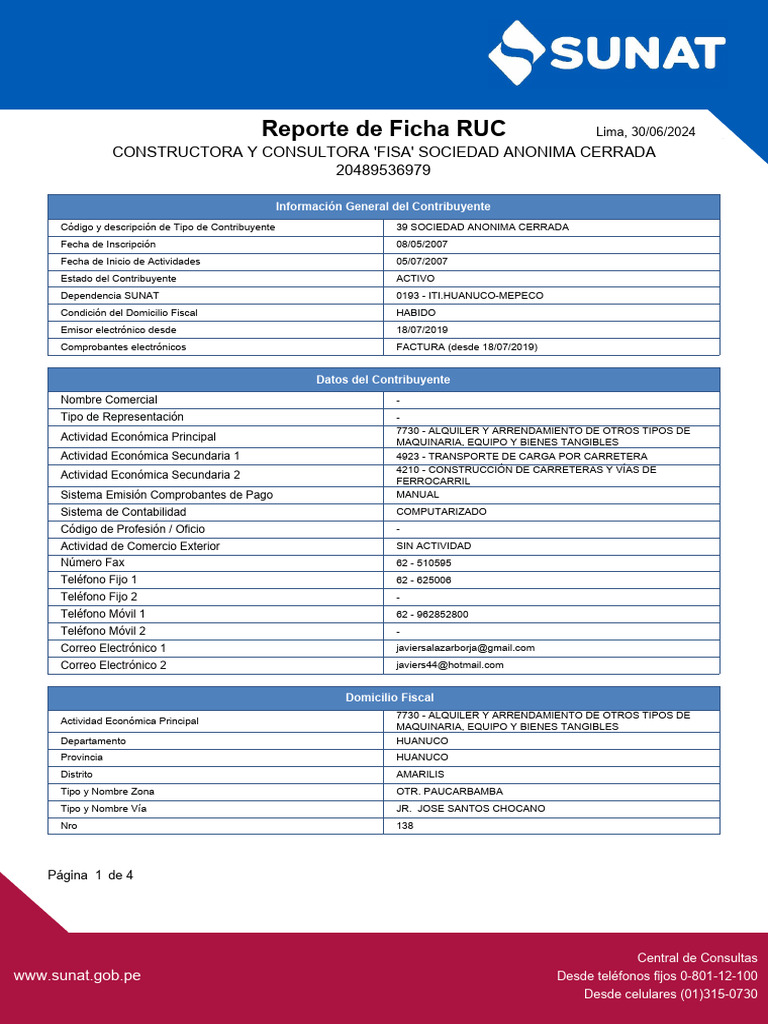 Información RUC: Constructora FISA S.A.C. | PDF | Industrias de ...