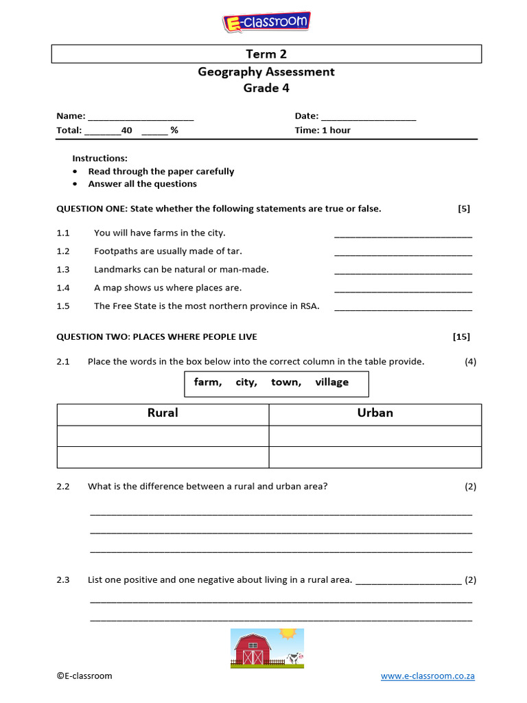 gr04 Geography Term2 Pack01 Practice Paper | PDF