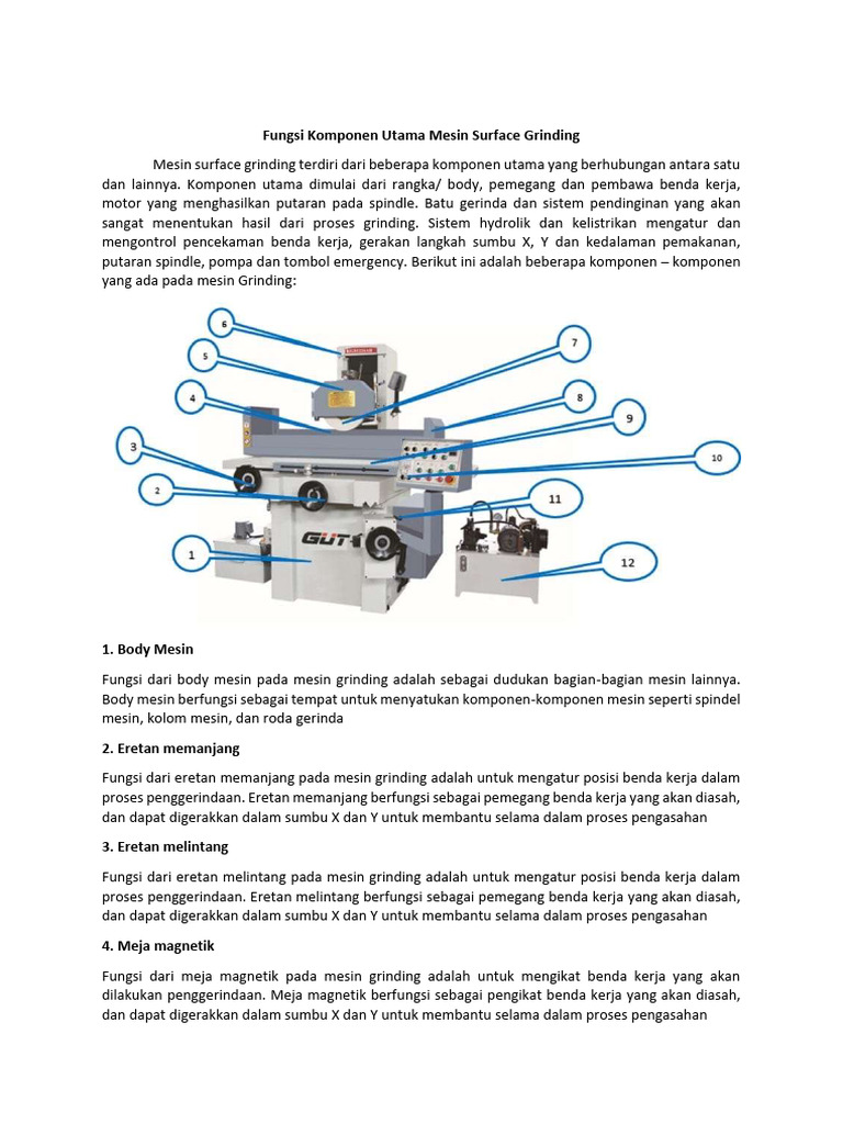 Fungsi Utama Komponen Mesin Grinding | PDF