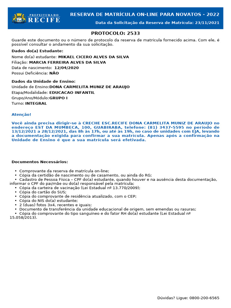 Protocolo 2533 | PDF