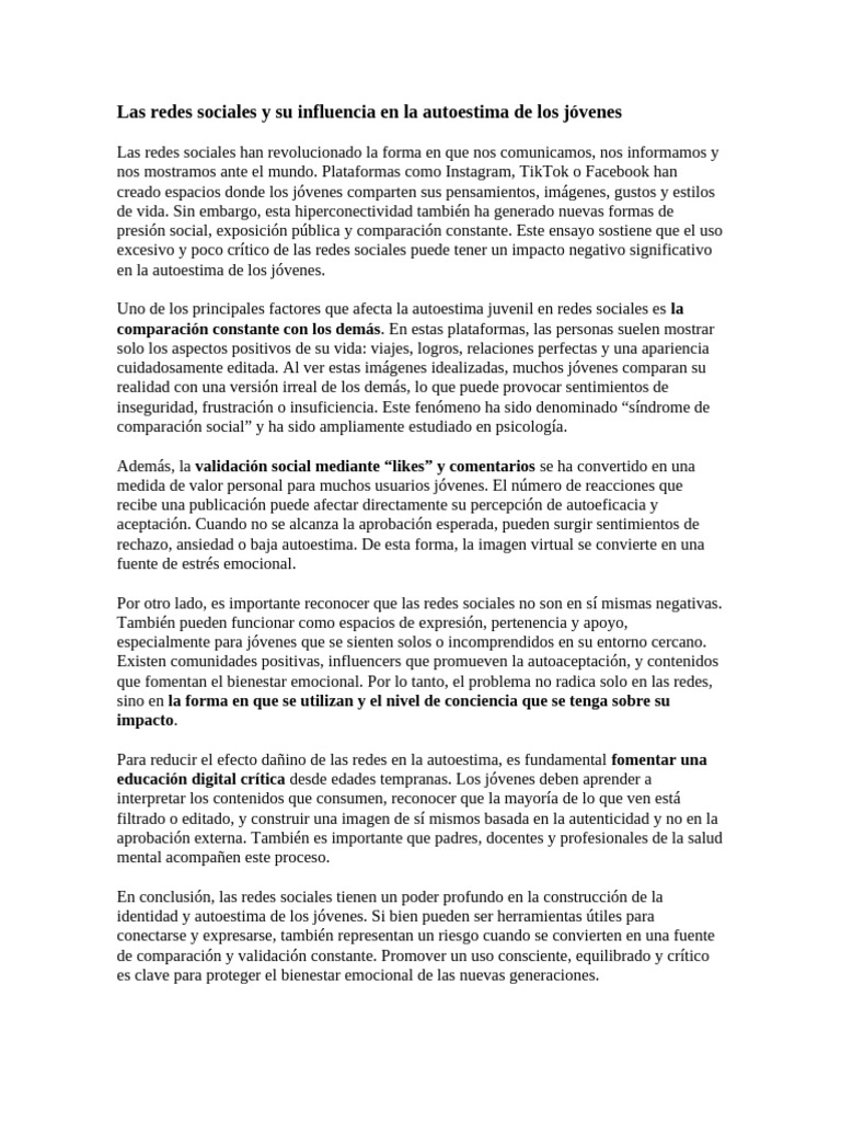Las redes sociales y su influencia en la autoestima de los jóvenes ...