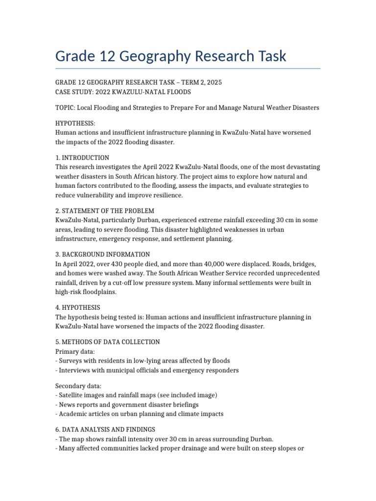Geography Research Task KZN 2022 | PDF | Flood | Infrastructure