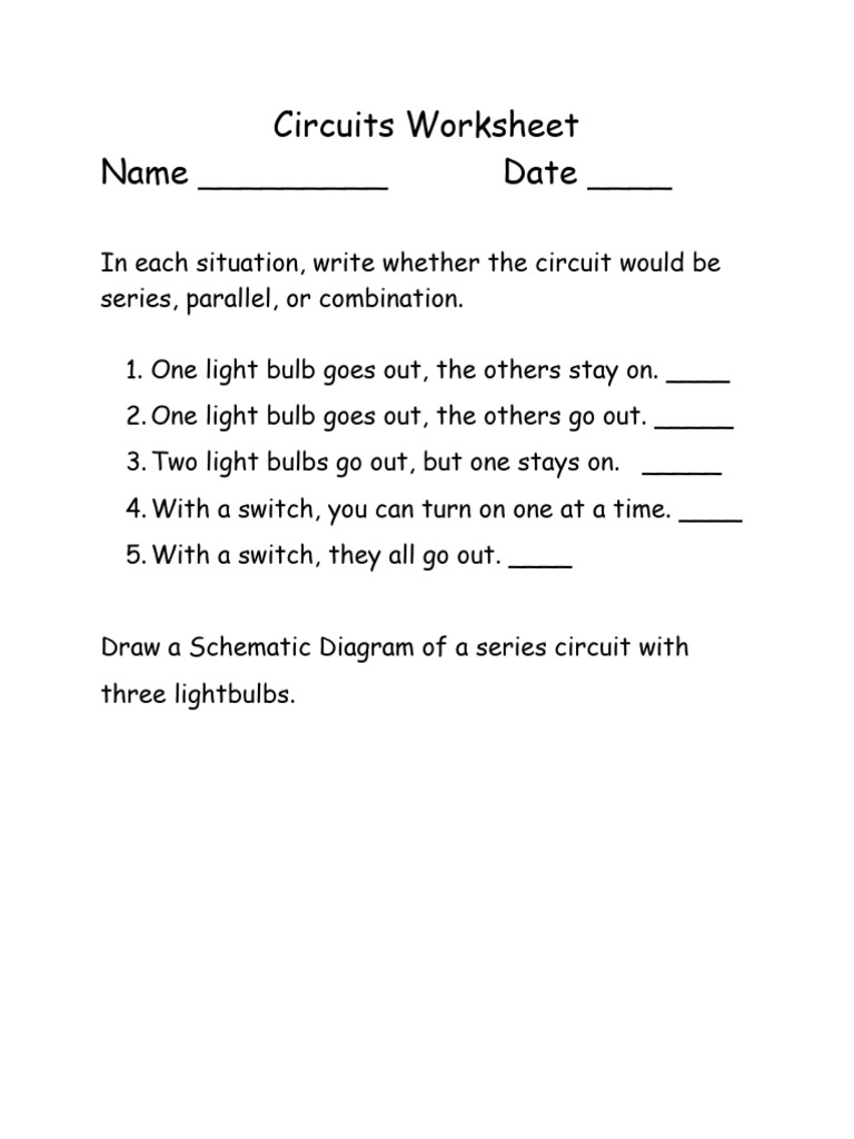 Circuits Types and Diagrams Worksheet | PDF