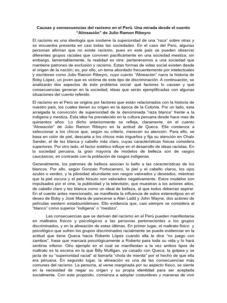 Causas y Consecuencias Del Racismo en El Perú | PDF | Racismo ...