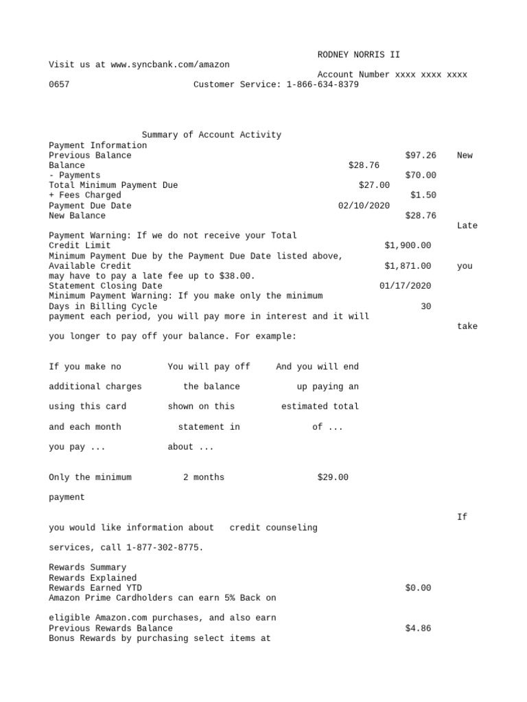 Amazon SyncBank Account Summary | PDF | Credit Card | Payments