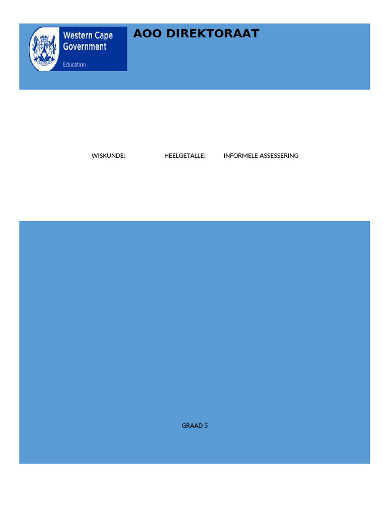 Heelgetalle Informele Assessering GR 5 | PDF