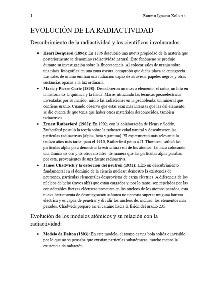 Historia y Aplicaciones de la Radiactividad | PDF | Desintegración ...