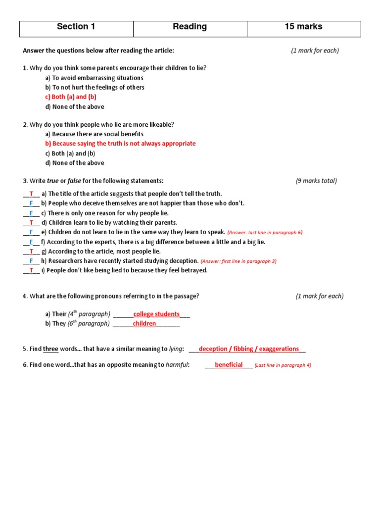 Answer Key EL111 Final | PDF | Deception | Essays